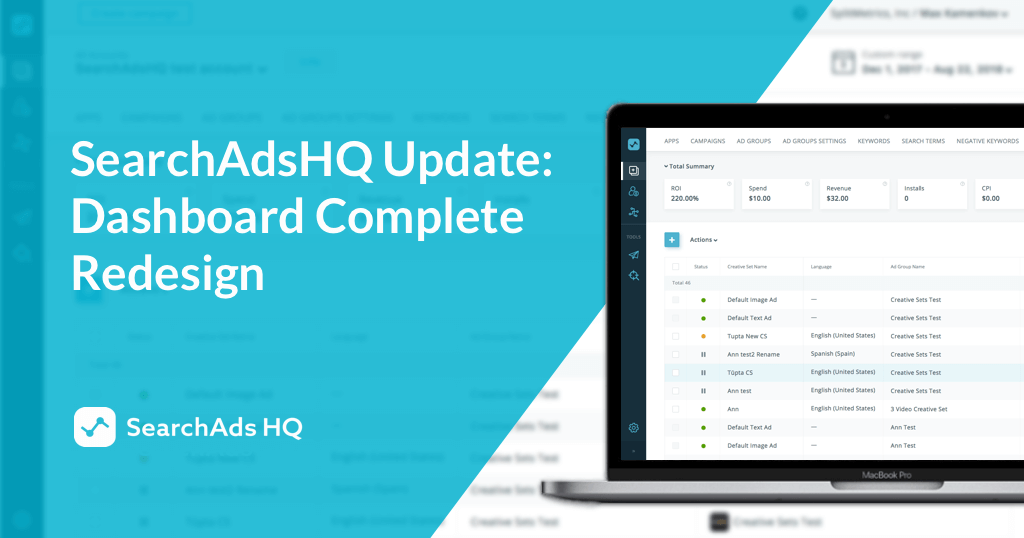 Updated Dashboard for App Store Search Ads Management